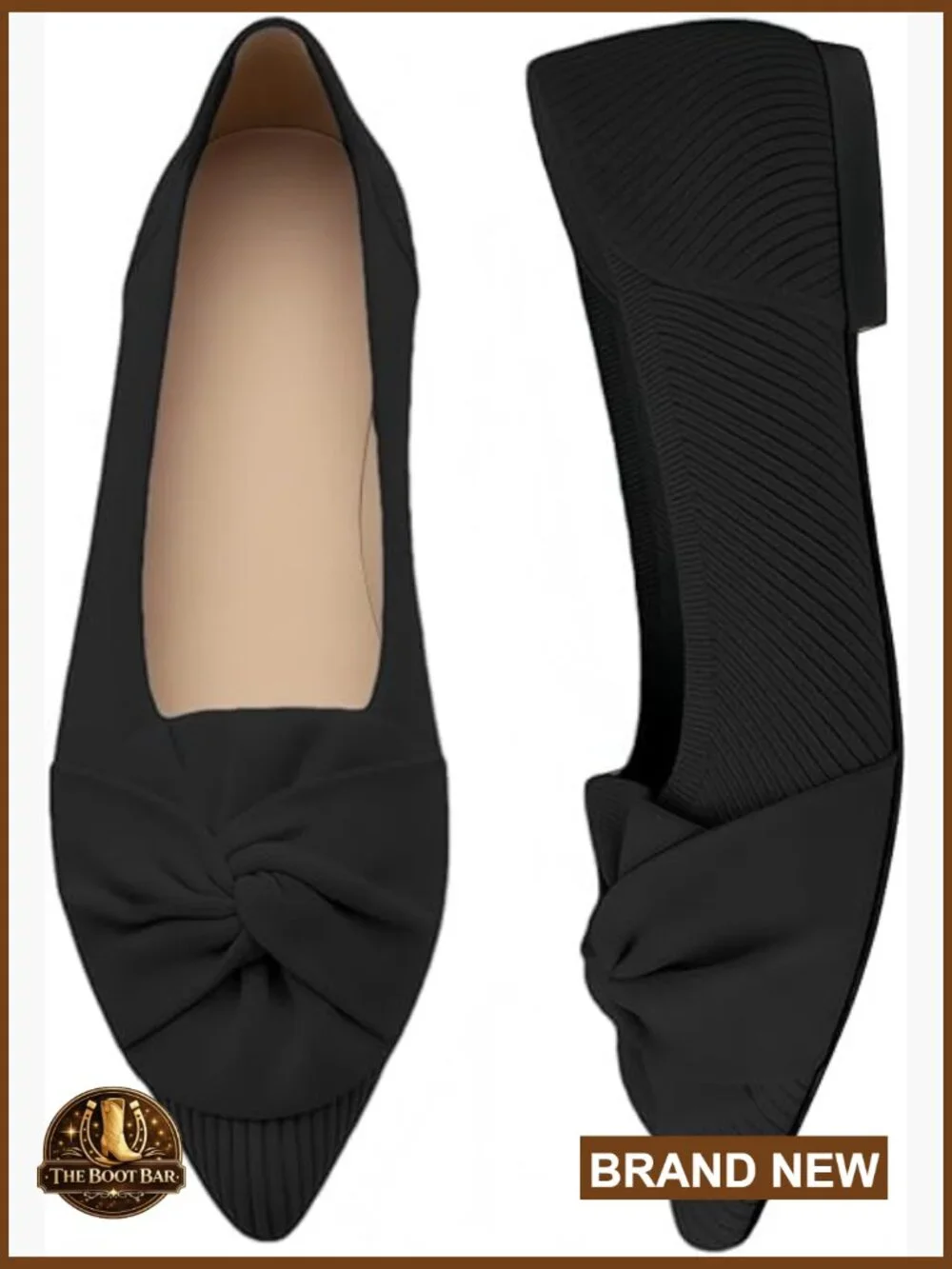 Shoes | Womens Pointed Toe Ballet Flats With Knit Bow And Arch Support ...